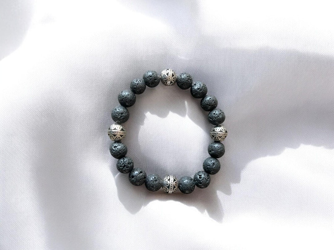Lava Bracelet for Him Lava Stone Bracelet Men Black Lava Stone Jewelry ...