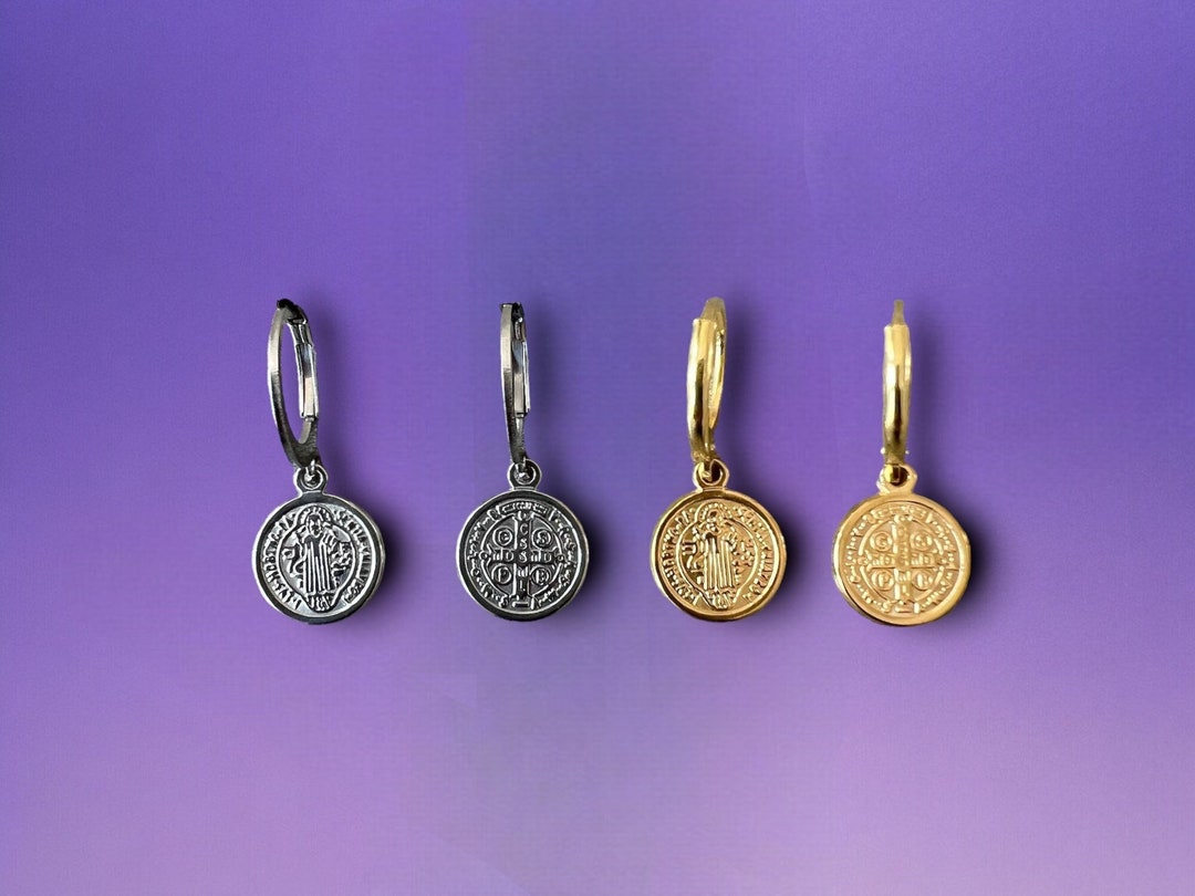 Saint Benedict Medal Hoop Earrings St Benedict Earrings Faith Earrings ...