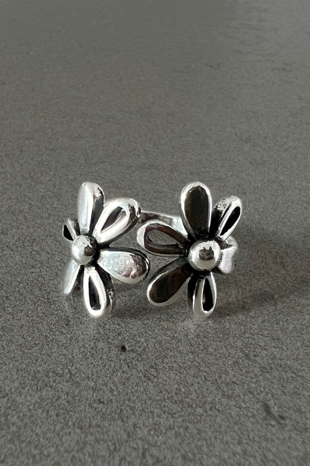 Flower Ring for Her Silver Flowers Ring for Women Adjustable Rings Two ...