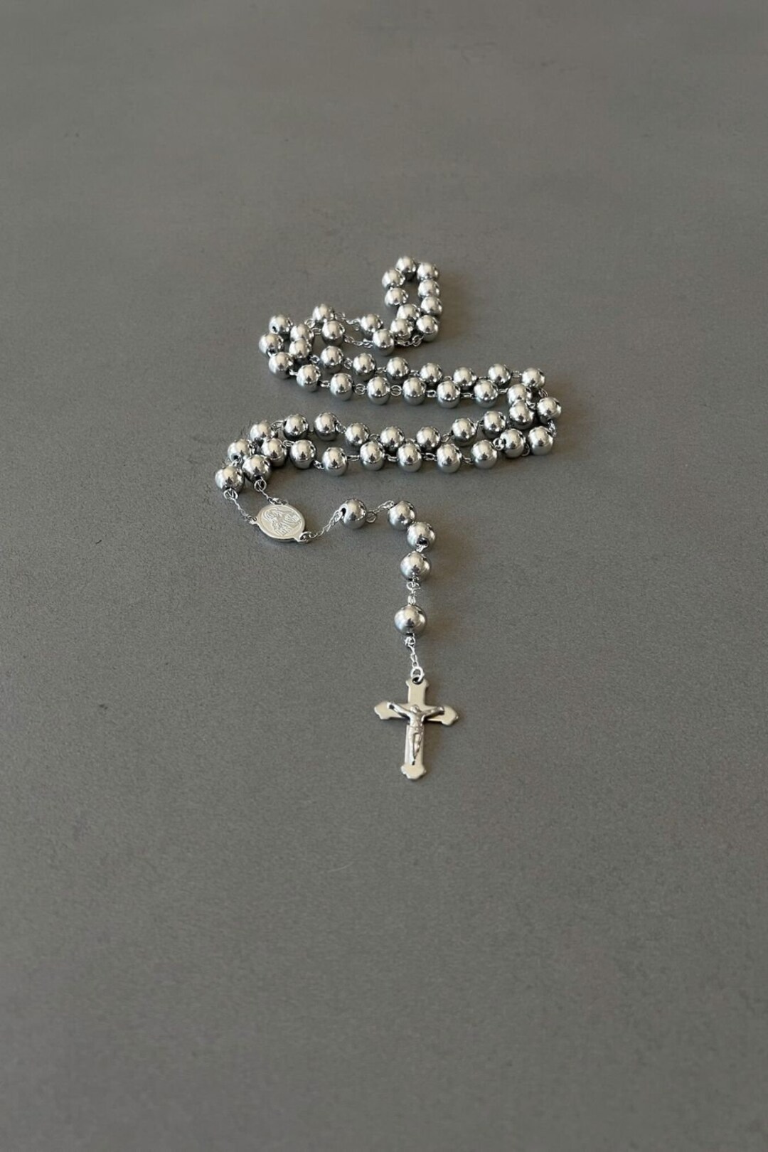 First Communion Rosary Metal Beaded Rosary Necklace Stainless Steel ...