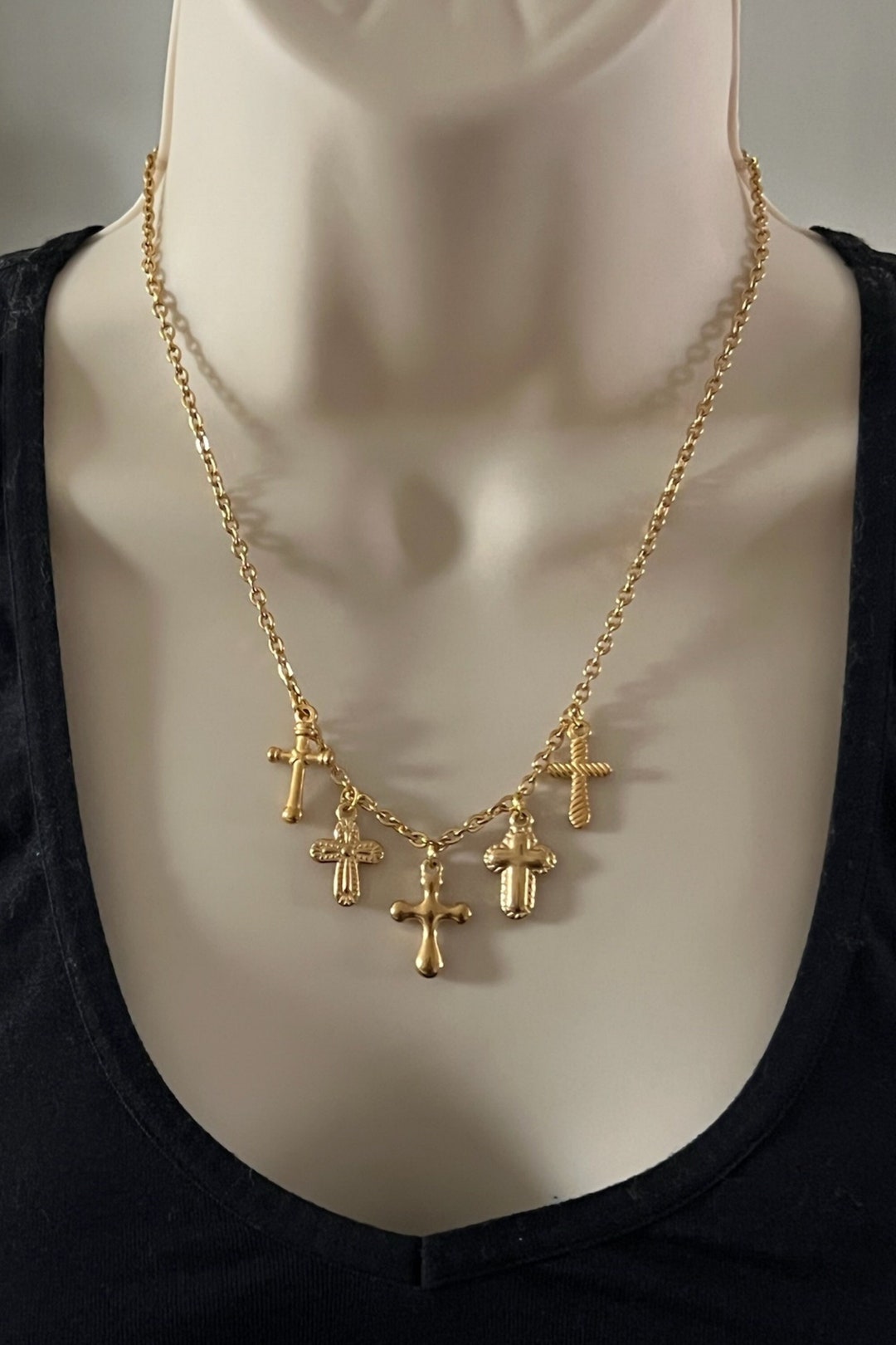 Cross Necklace for Her With Multi Cross Charms Necklace Gold Crosses ...