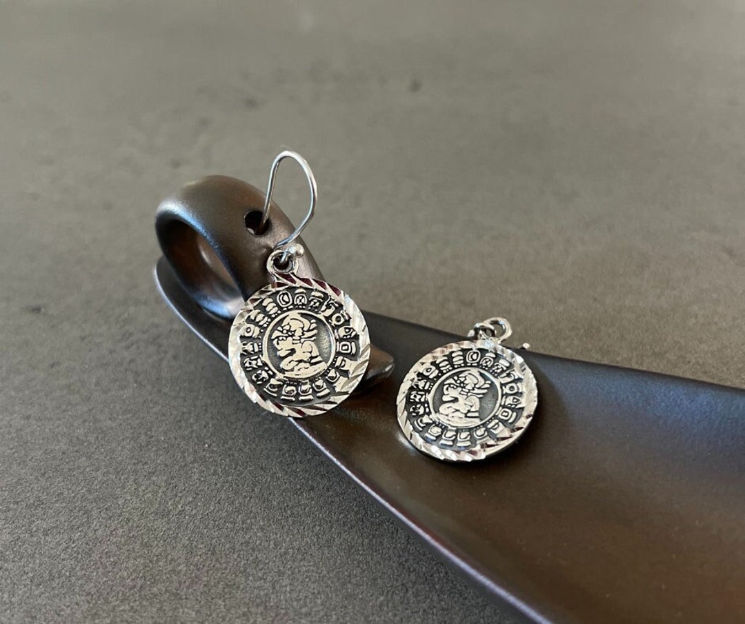 Earrings Mayan Calendar Pendant Sterling Silver Mayan Calendar Charm ...