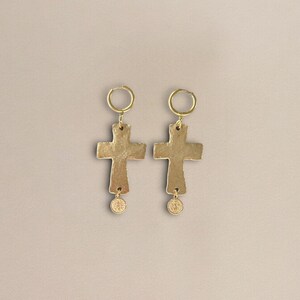 Gold Cross Earrings for Her Large Cross Hoops Earrings Religious Saint ...