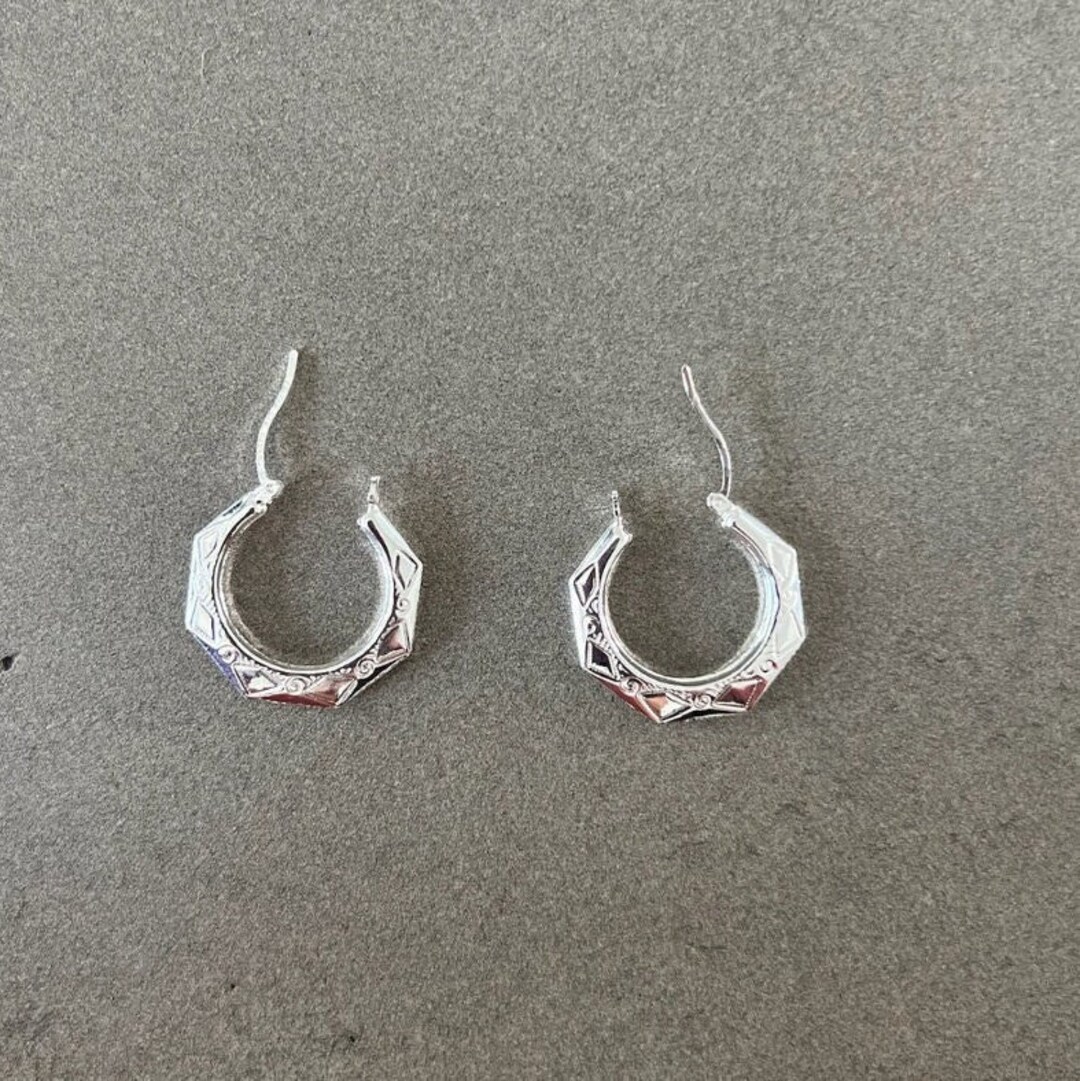 Silver Hoop Earrings Geometric Shape Hoop Earring Real Silver Earrings ...