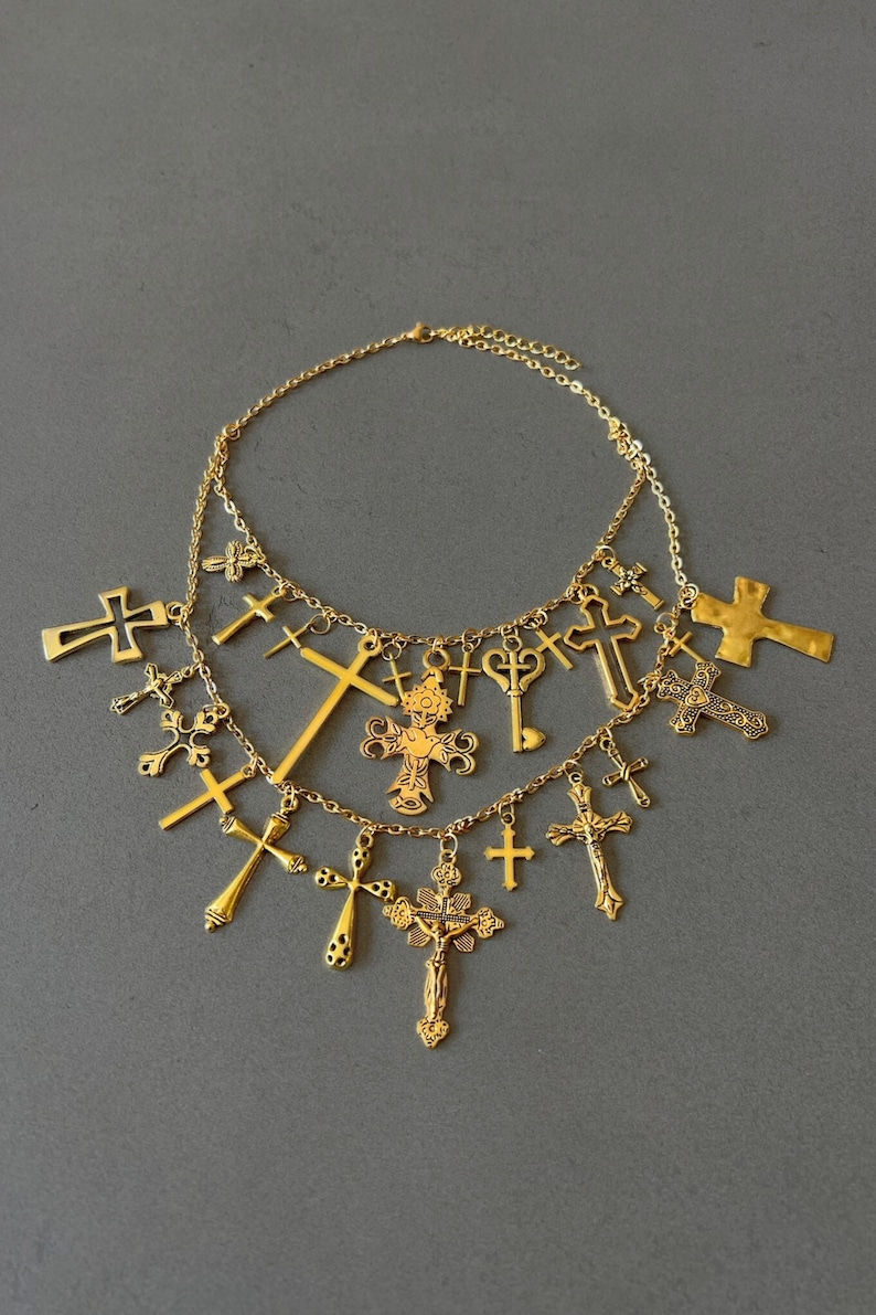 Multi Cross Necklace for Her Cross Charms Necklace Gold Cross Necklace ...