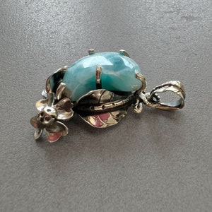 Larimar Jewelry Set for Her Larimar Pendant Necklace Flower Ring ...