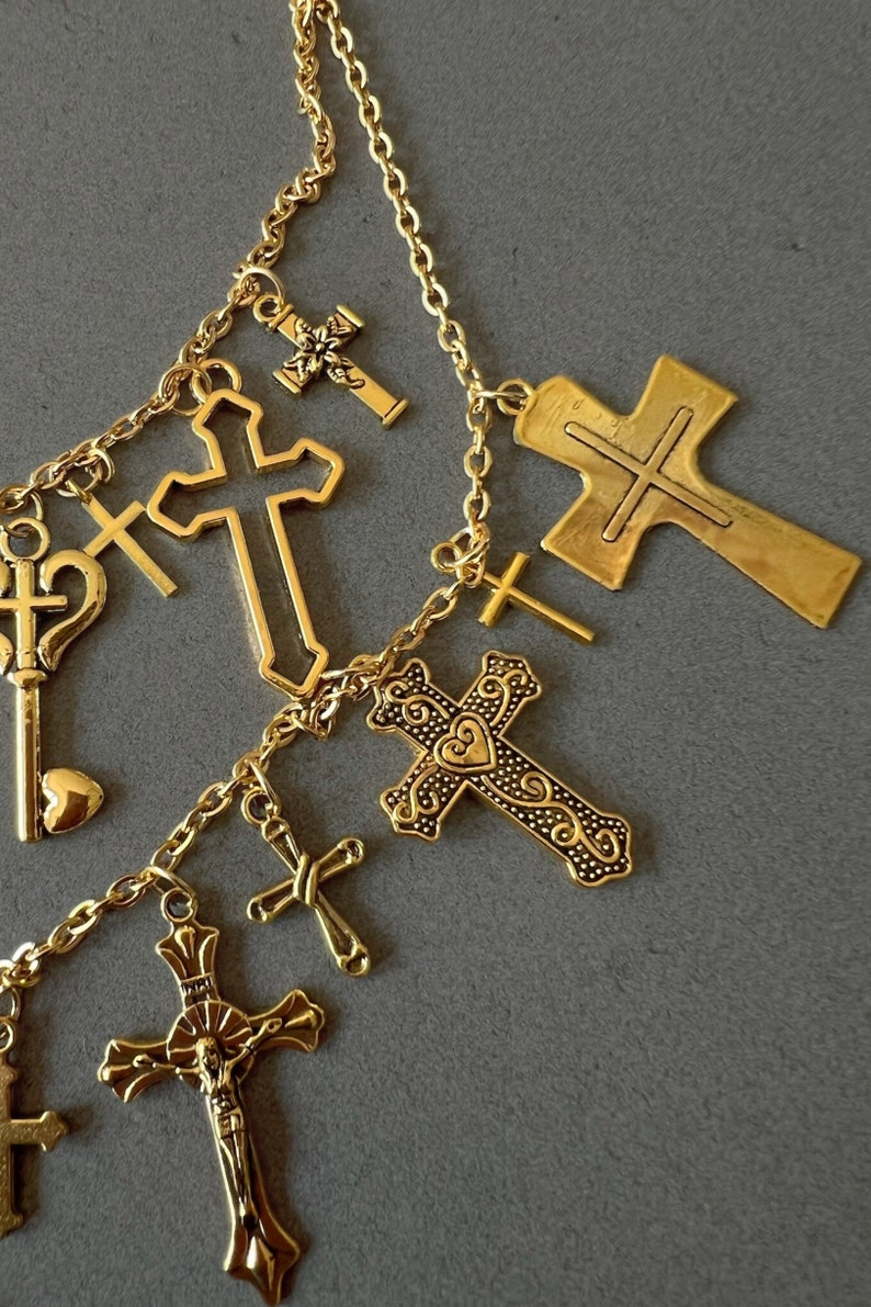 Multi Cross Necklace for Her Cross Charms Necklace Gold Cross Necklace ...