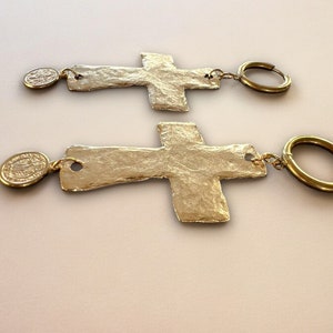 Gold Cross Earrings for Her Large Cross Hoops Earrings Religious Saint ...
