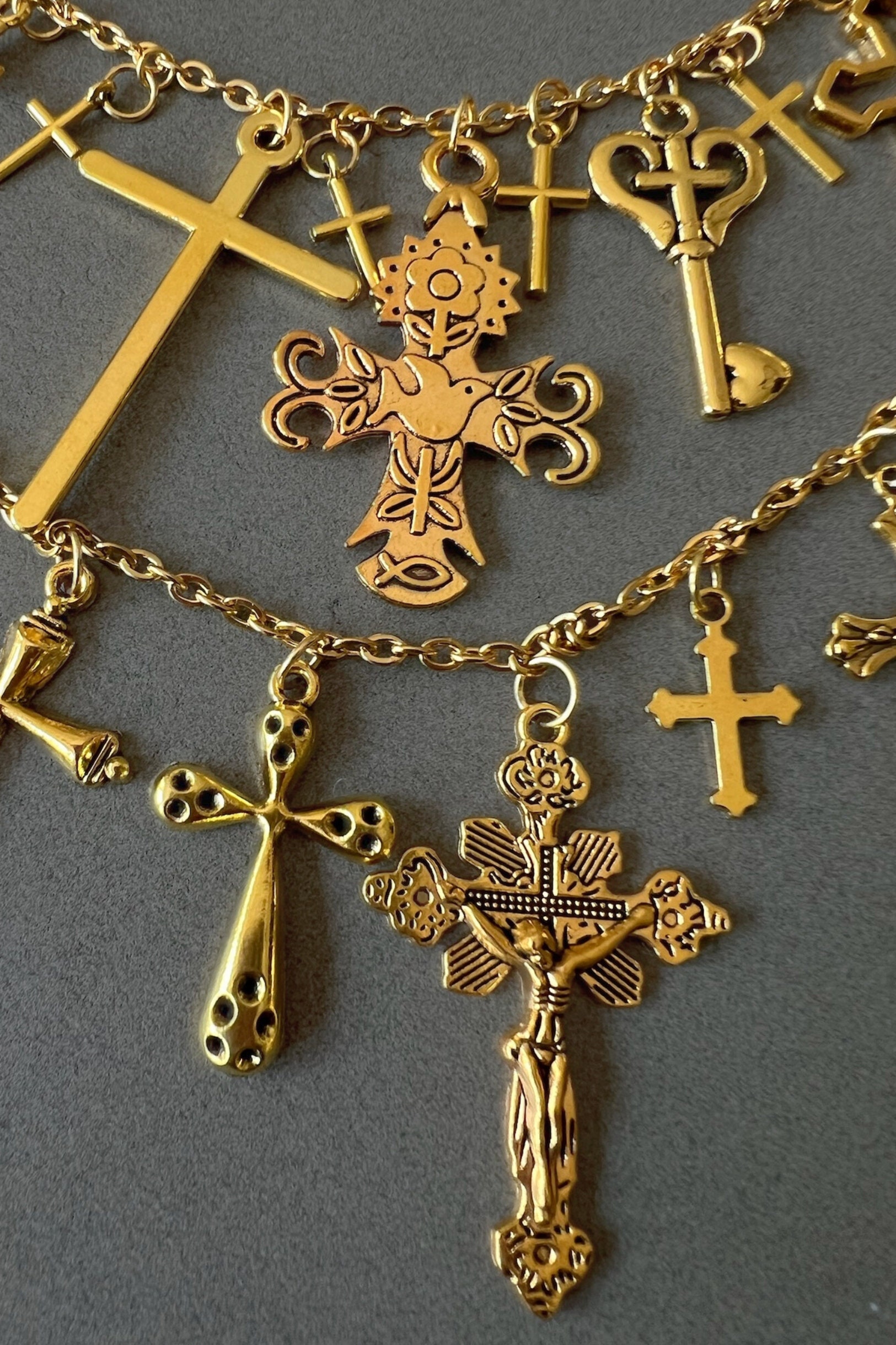 Multi Cross Necklace for Her Cross Charms Necklace Gold Cross Necklace ...