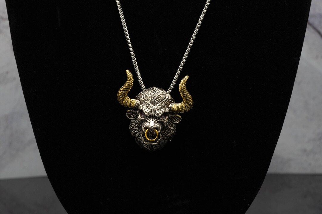 Bull Head Necklace Taurus Necklace Men's Jewelry Gift for Him Gold ...