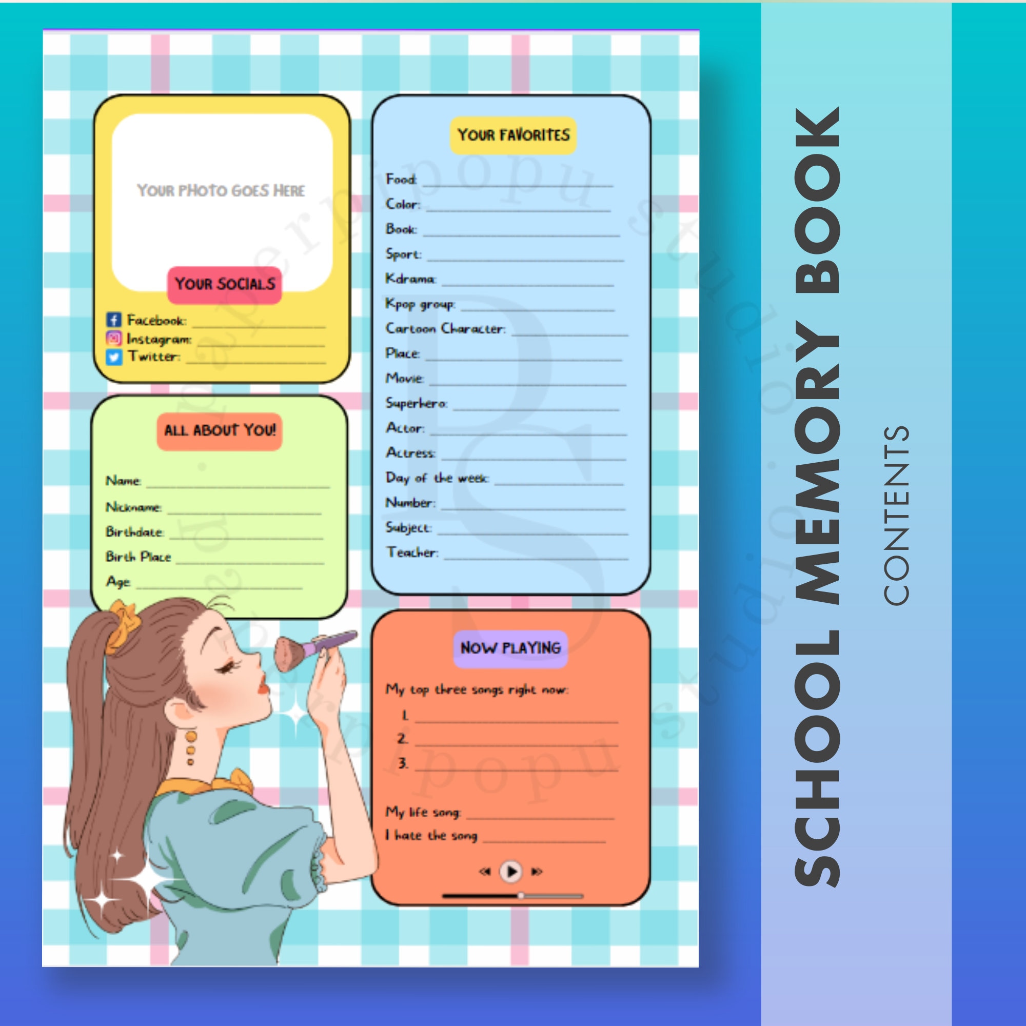 Editable School Memory Book for Girls Digital School Years - Etsy
