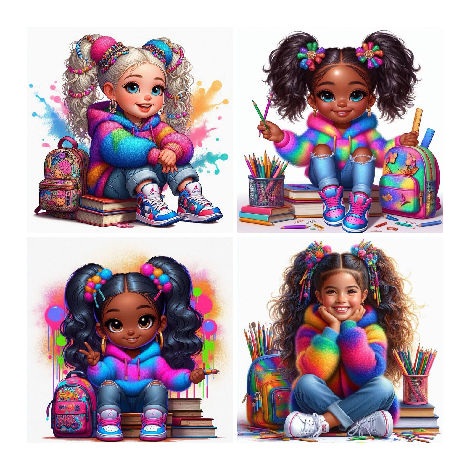 8 - Back to School - Girls on Books - Etsy