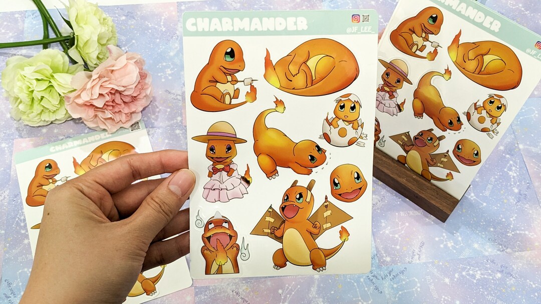 Charmander Sticker Sheet, Kawaii Pokemon High Quality Waterproof Decal ...