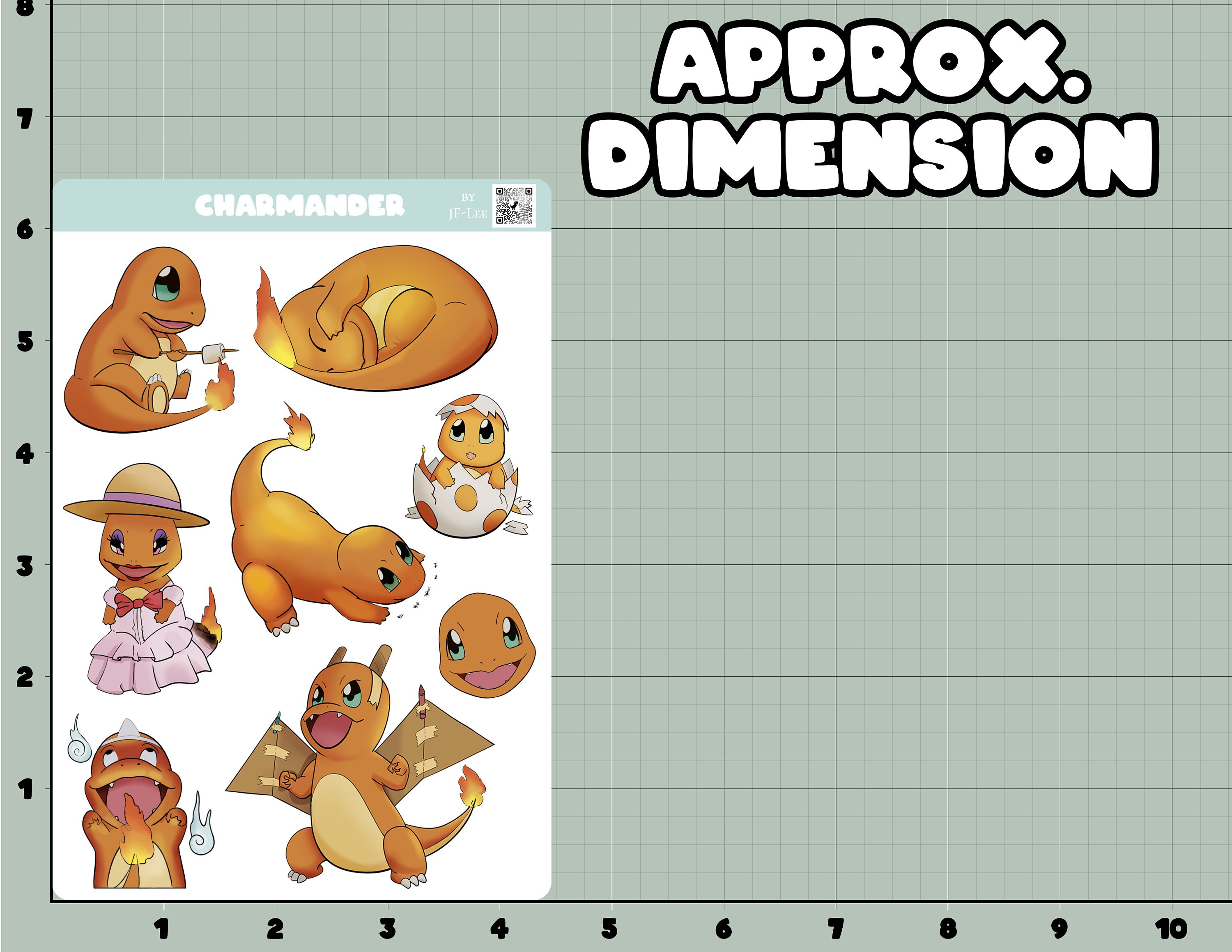 Charmander Sticker Sheet, Kawaii Pokemon High Quality Waterproof Decal ...