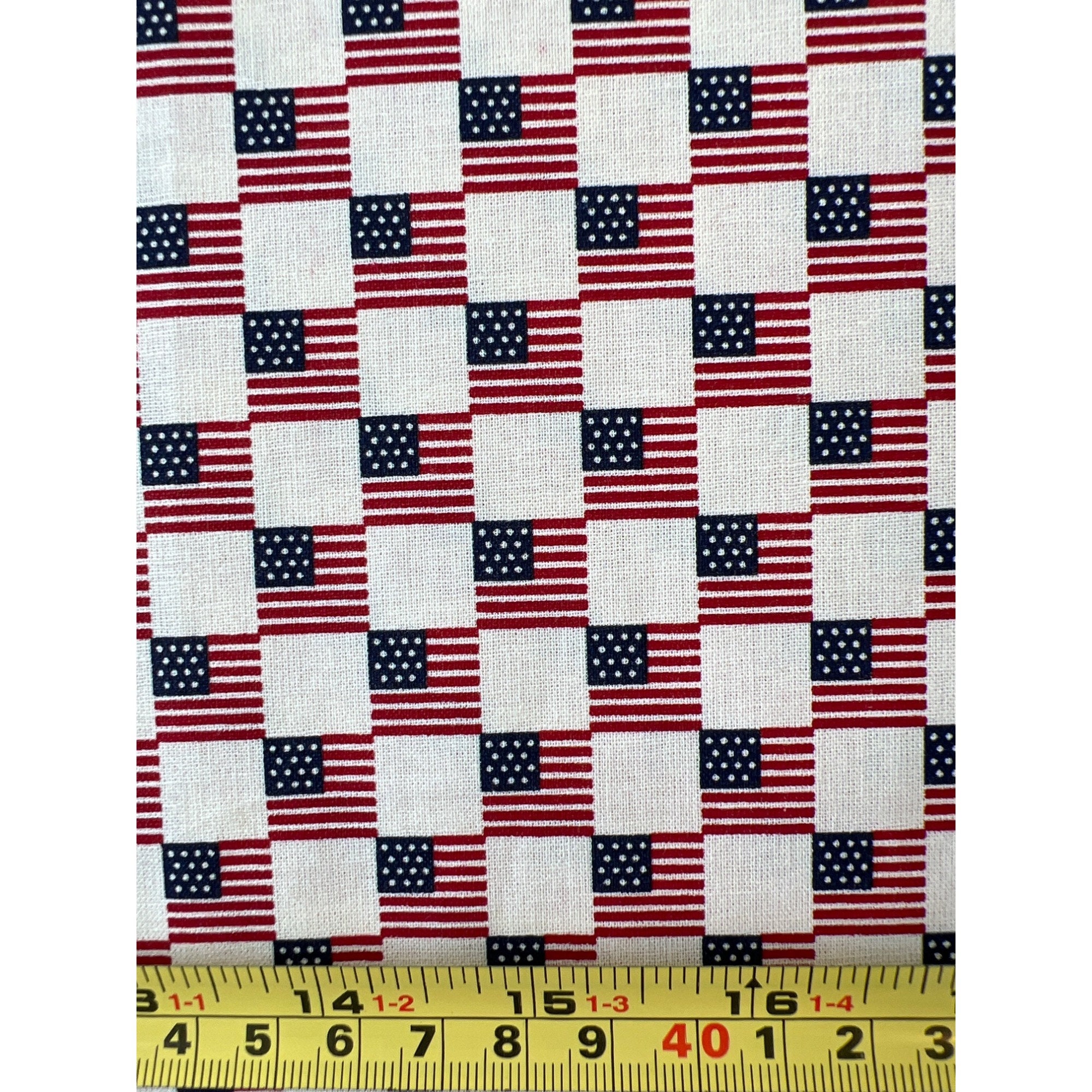 Fabric - RARE Checkered July 4th Flags 2004 Fabric Traditions 50” X 45 ...