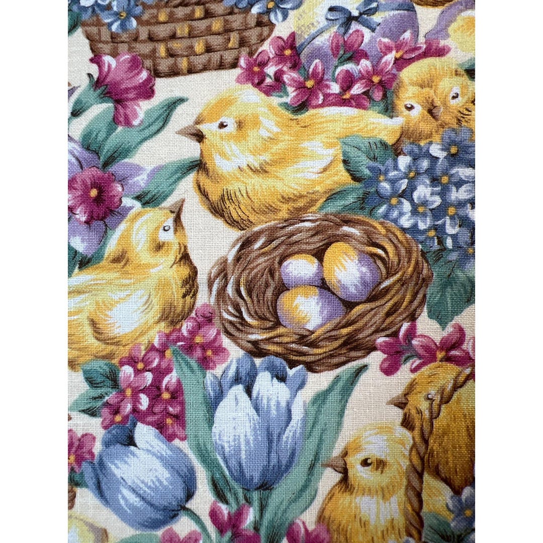 Fabric VTG April Showers Flowers Chicks Eggs Nests Hoffman ...