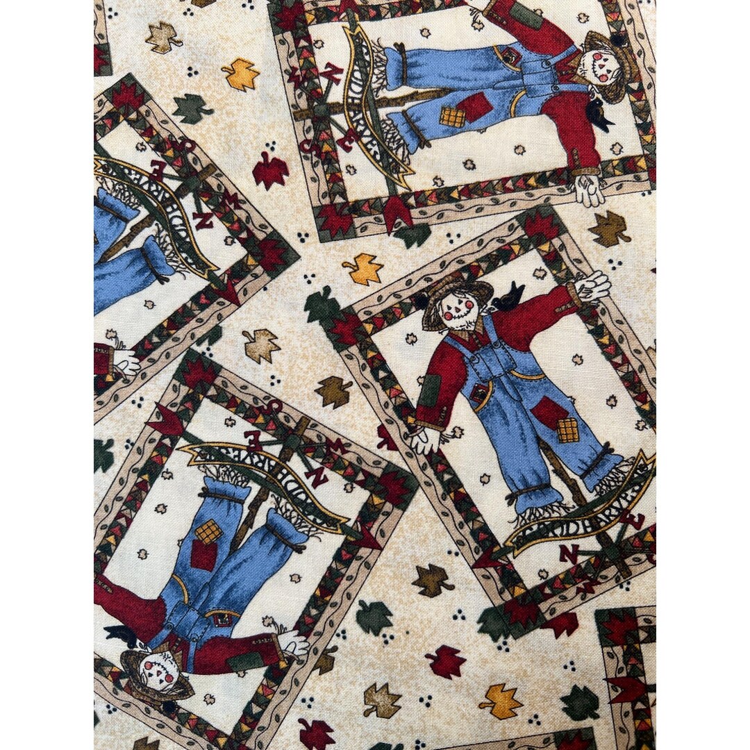 Fabric -OOP Debbie Mumm for SSI Tossed Framed Scarecrows Overalls 42” L ...