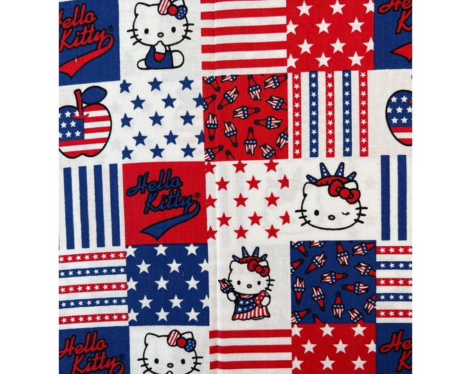 Fabric Rare HTF Sanrio HELLO KITTY 1976, 2010 Retro Patriotic Patchwork ...