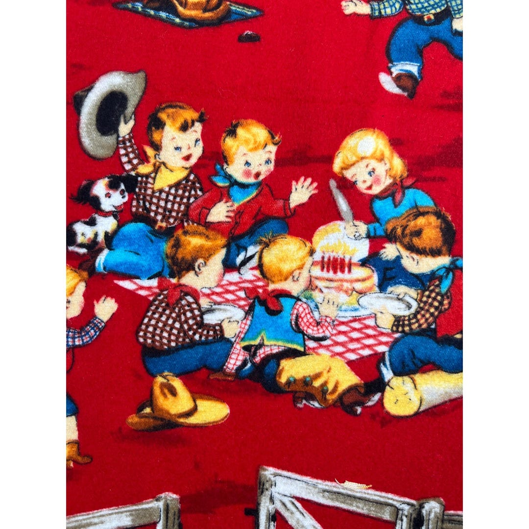 Fabric RARE VTG Red Flannel Ride Em Cowboy by Michael Miller Cotton 34 ...