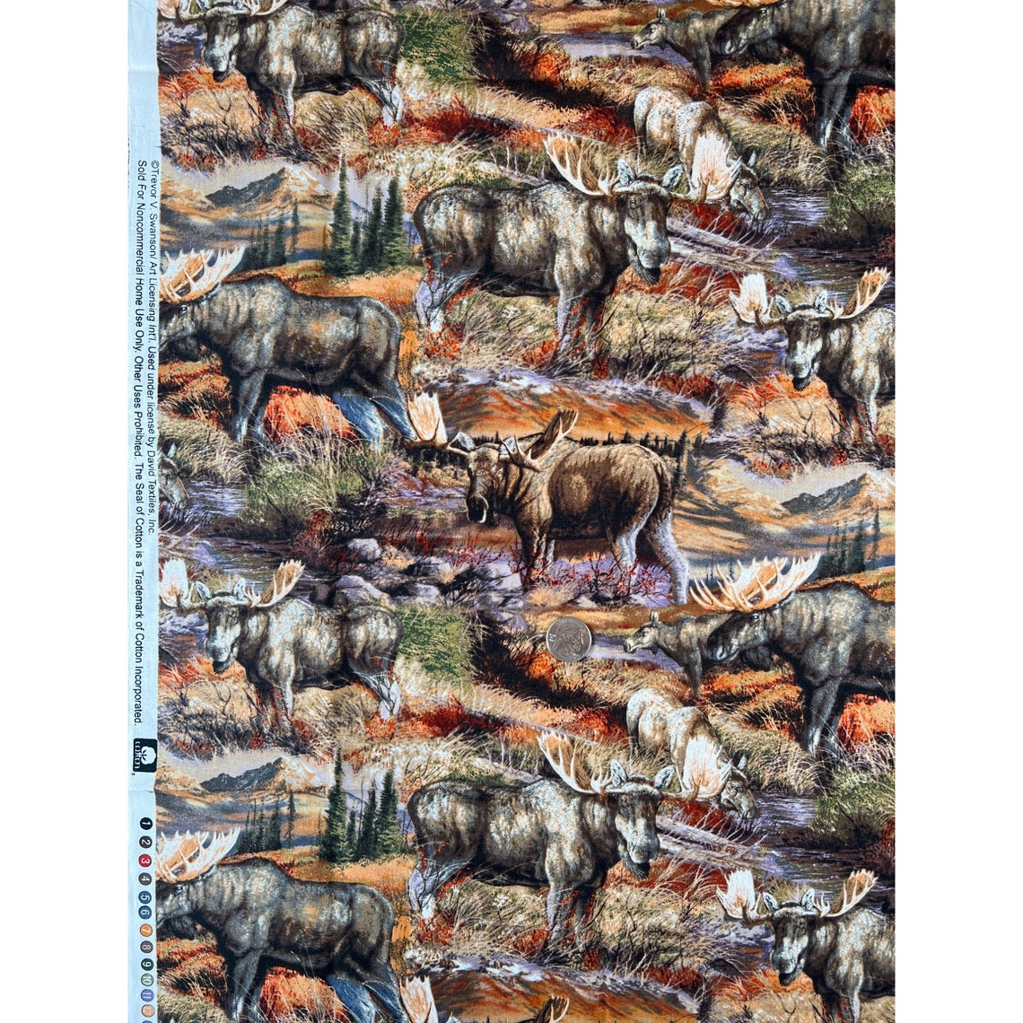 Fabric OOP Moose Scenic Trevor V Swanson Art David Textiles Cotton 27 X ...