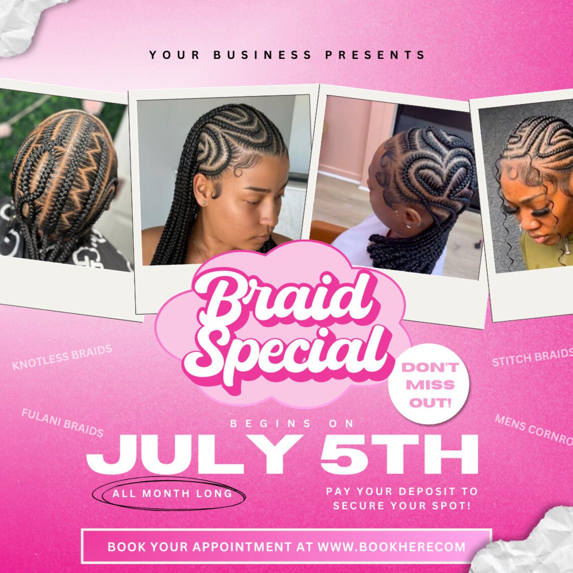 Braid Special Flyer, Braid Promo, Hairstylists, Promo Sale Flyer, Book ...