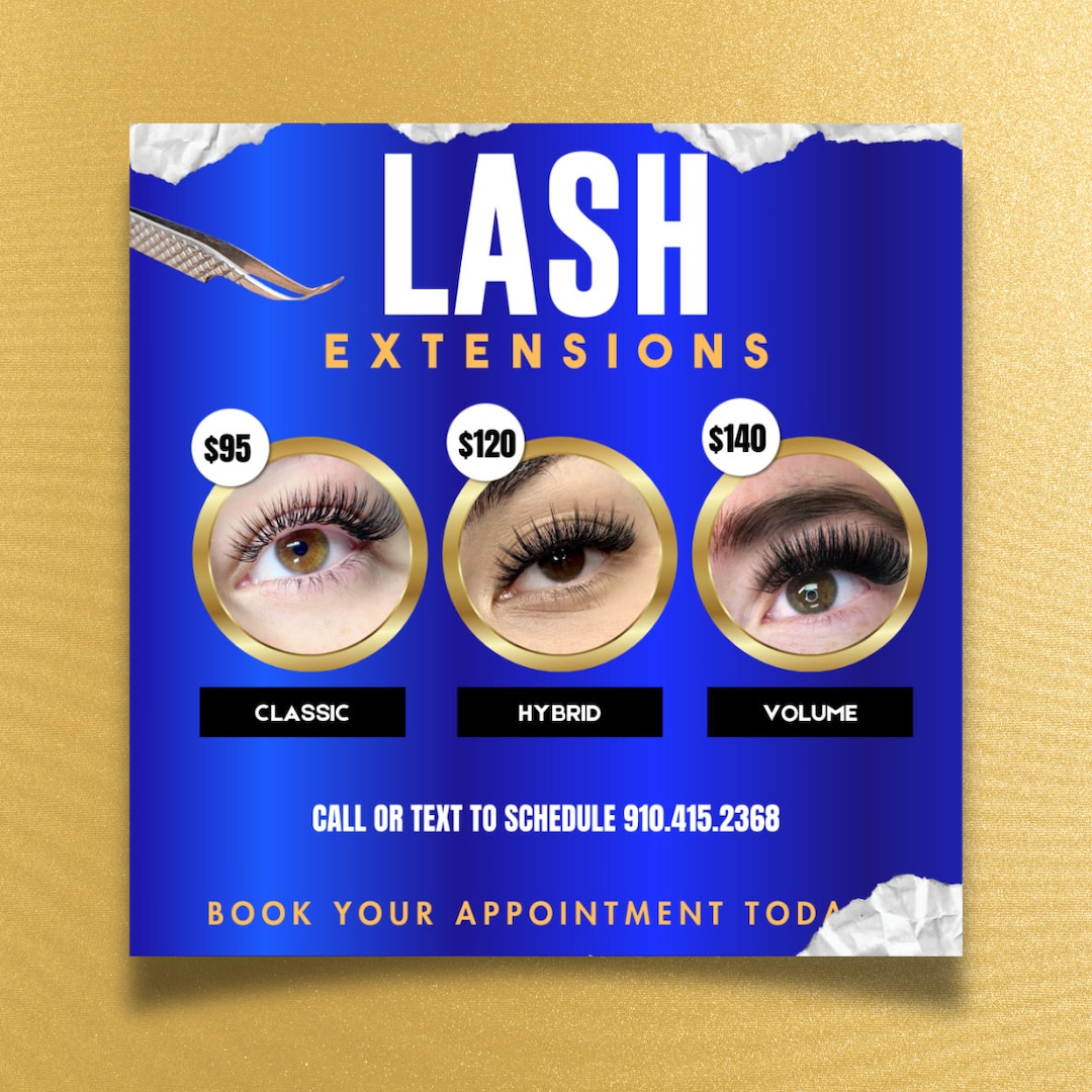 Lash Flyer, Blue and Gold, Editable Canva Template - Etsy