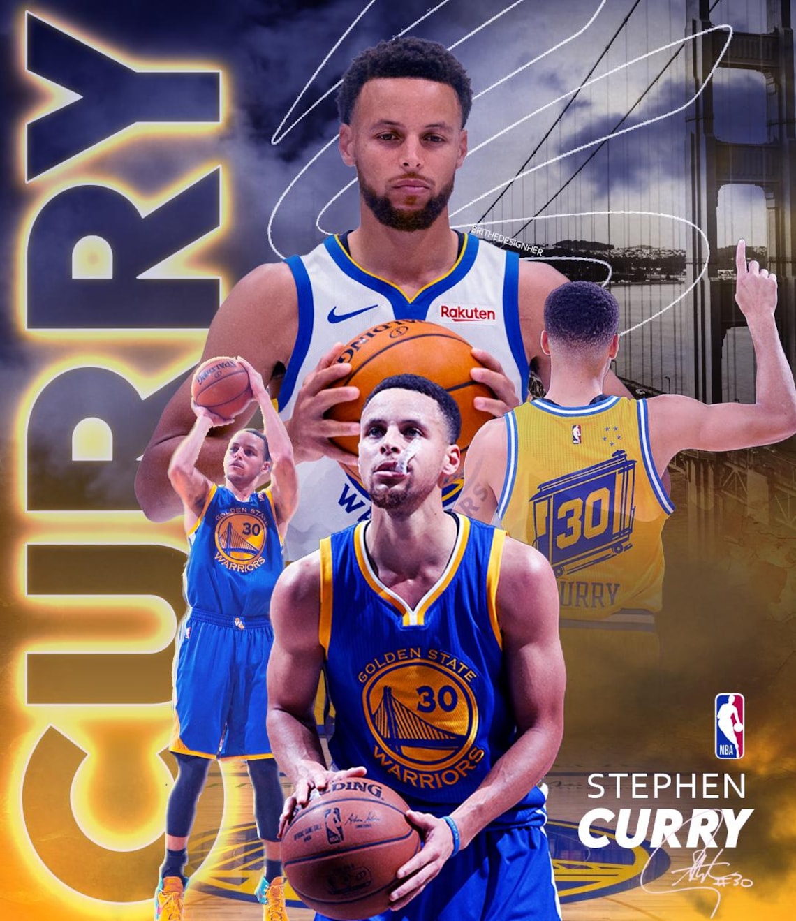 Steph Curry Golden State Warriors Poster, NBA Sports Decor (digital ...