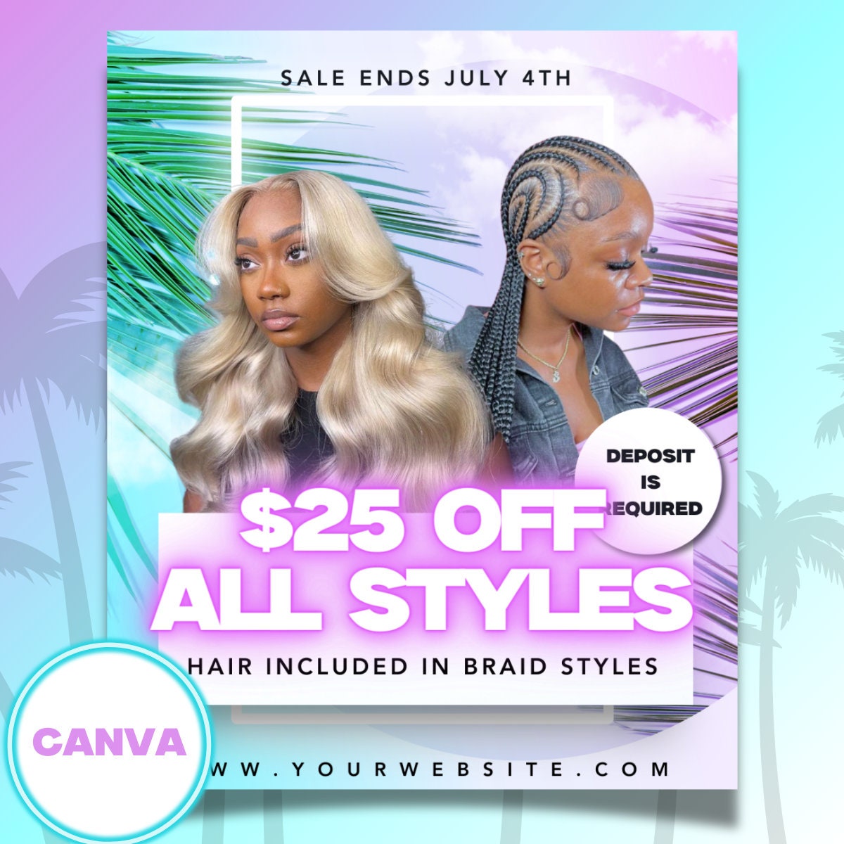 Summer Neon Hairstylist Flyer Template, Wig & Braid Promo (canva) - Etsy