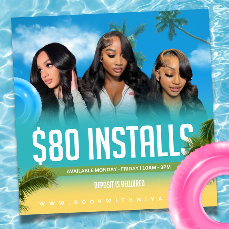 Summer Theme Wig Install Flyer, Canva Template Flyer, Hairstylists ...