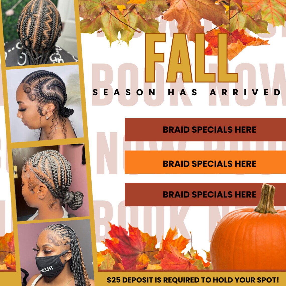 Fall Season Hair Flyer, Braid Special, Halloween, September, Bookings ...