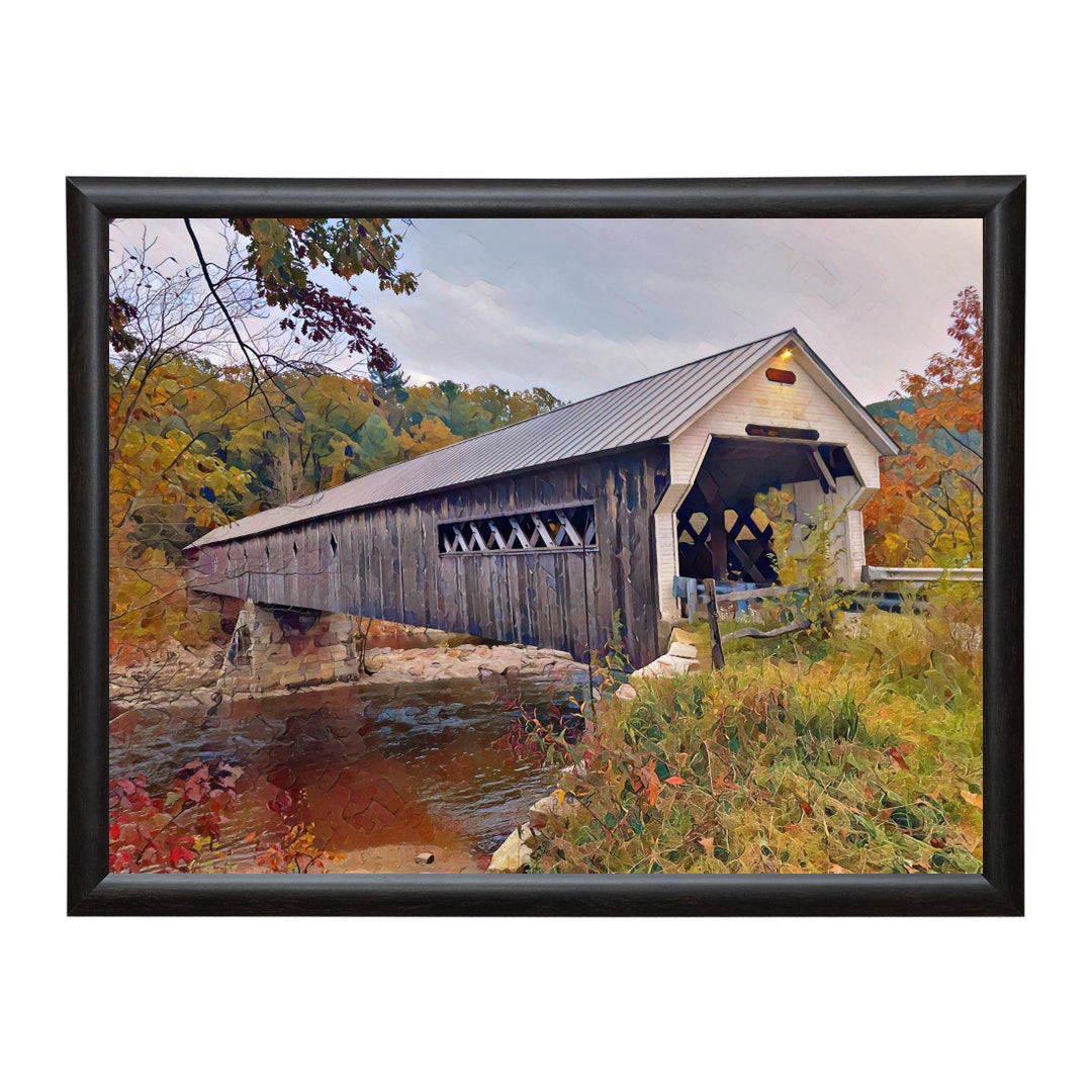 Vermont Covered Bridge Print, Fall in New England Painting, Historic ...