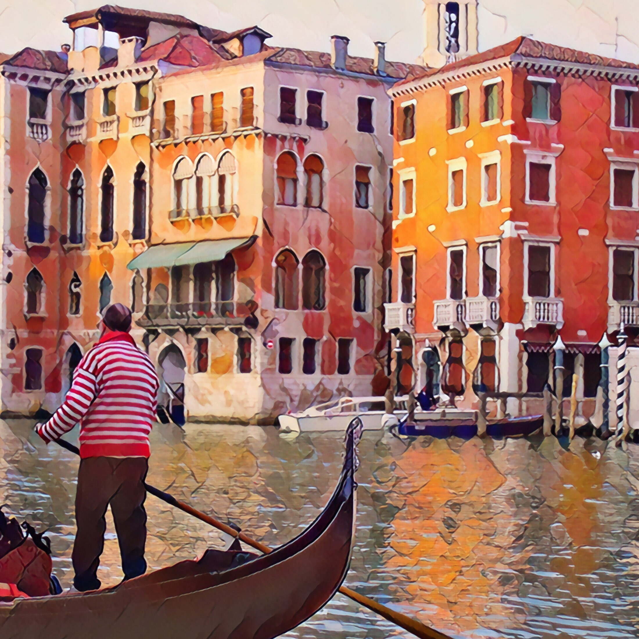Venice Italy Gondola Oil Paint Printable Wall Art, Vibrant Canal Image ...