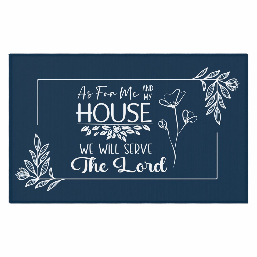 Scripture Floor Mat, Navy Blue Kitchen Mat, as for Me and My House ...