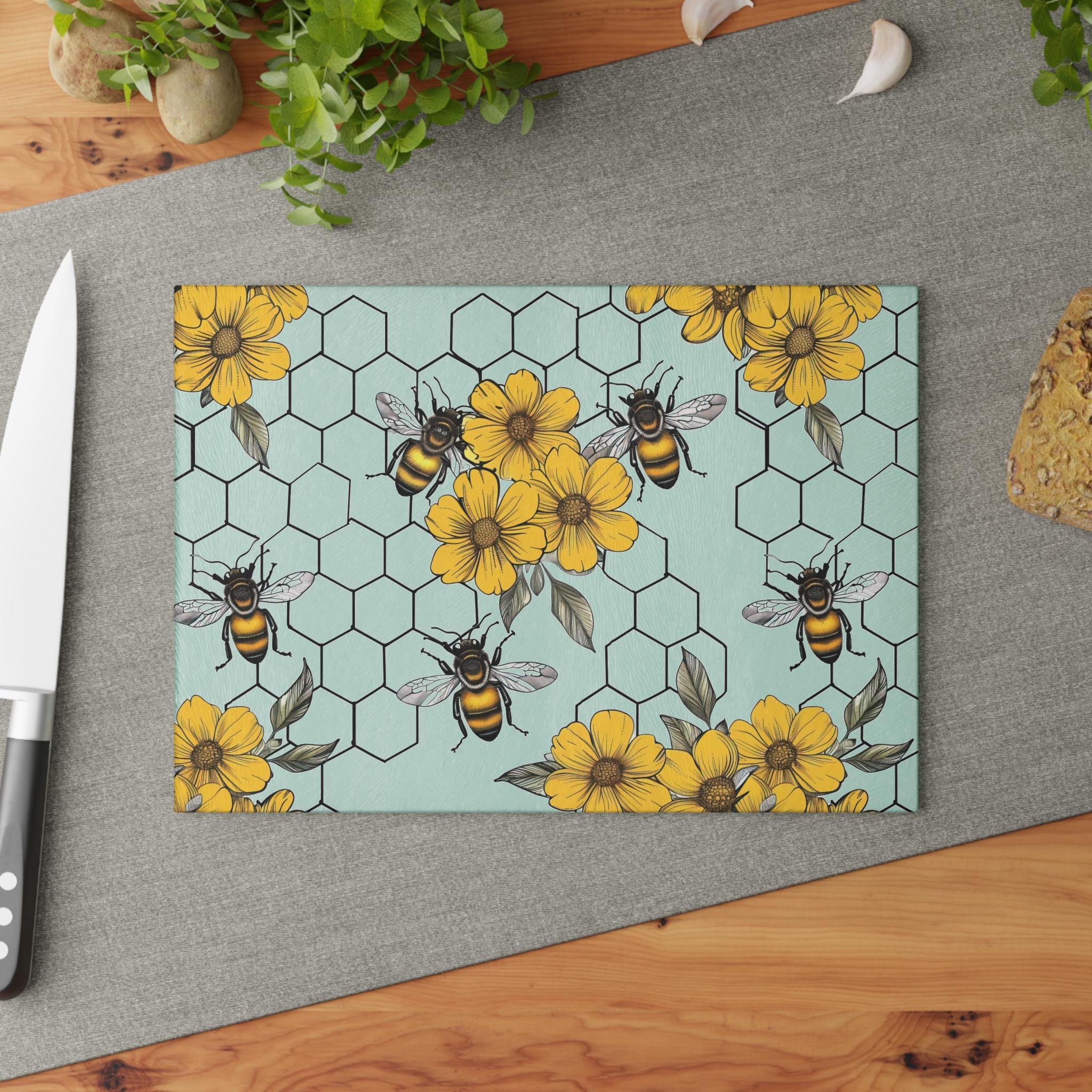 Honey Bee Glass Cutting Board, Bee Kitchen Decor, Honey Comb Kitchen ...
