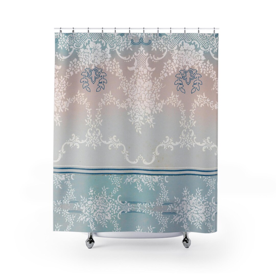 Shabby Chic Floral Damask Shower Curtain, Blush Pink Pale Blue ...