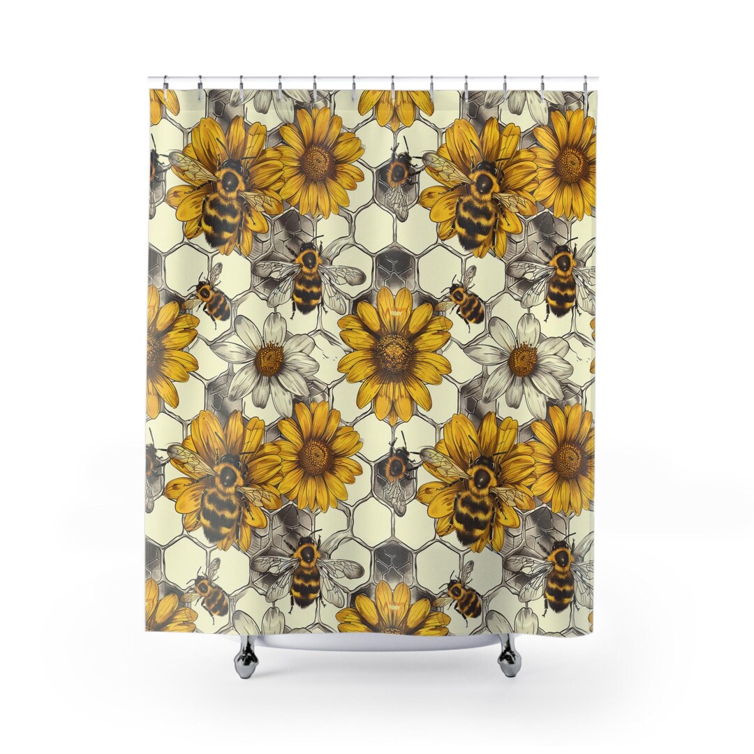 Honey Bee Shower Curtains, Bumble Bee Bathroom Decor, Housewarming ...