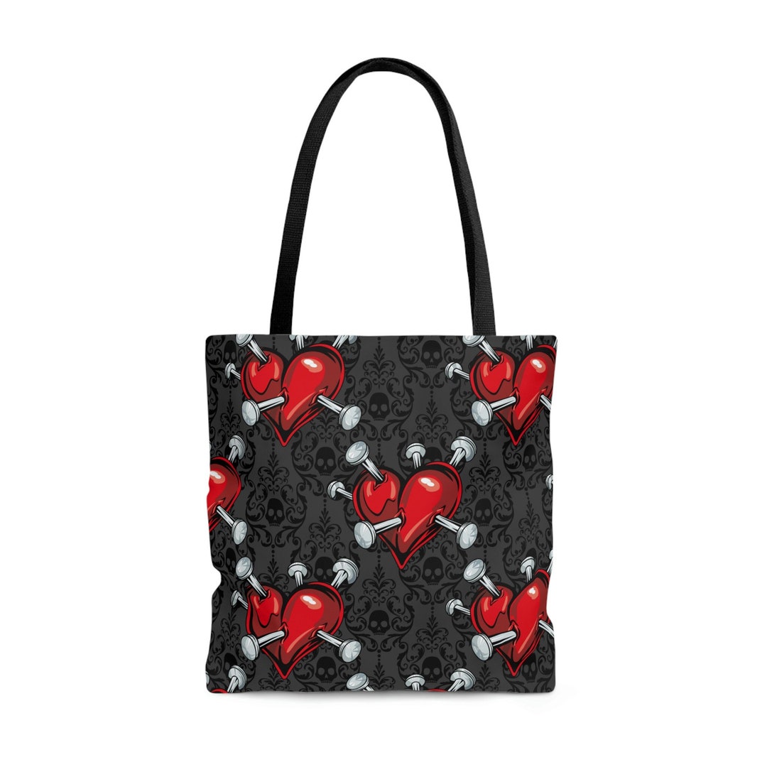 Black Gothic Bag, Bleeding Heart Goth Bag, Shopping Bag, Carry on Bag ...