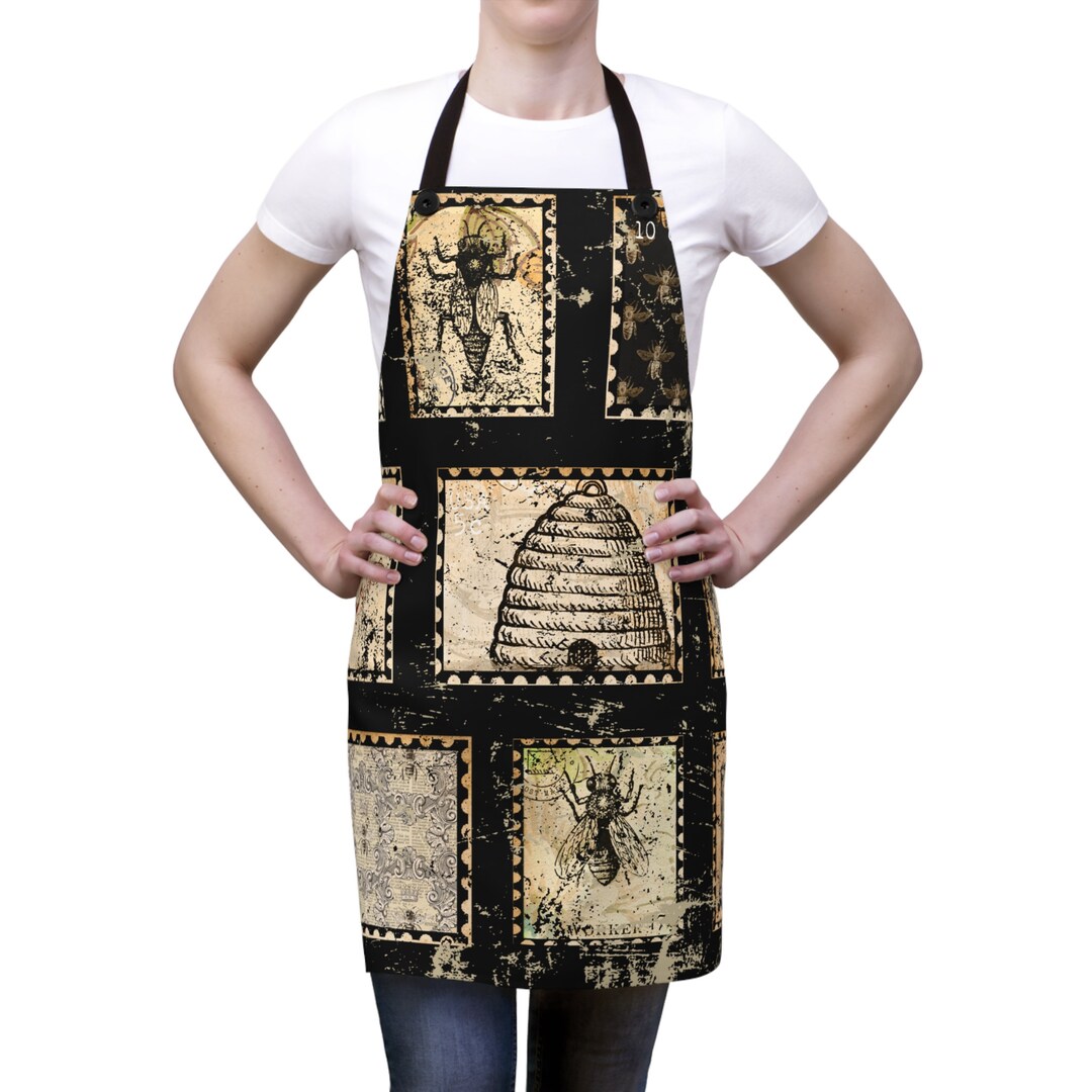 Honey Bee Grilling Apron, Gift for Bee Keeper, Vintage Bee Kitchen Apron, Black and Tan Apron ...