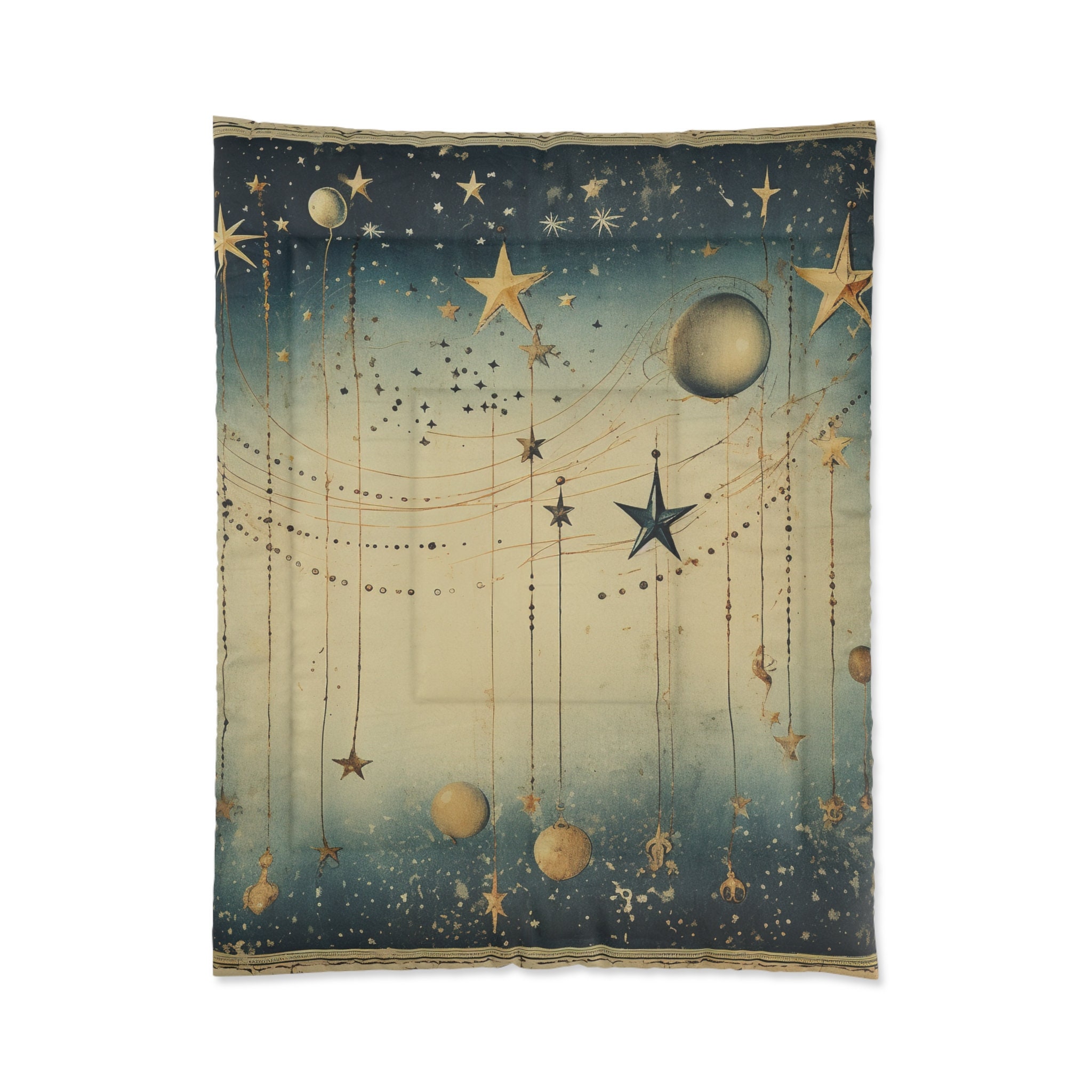 Celestial Navy Blue and Gold Comforter, Stars and Moon Bedding, Vintage ...