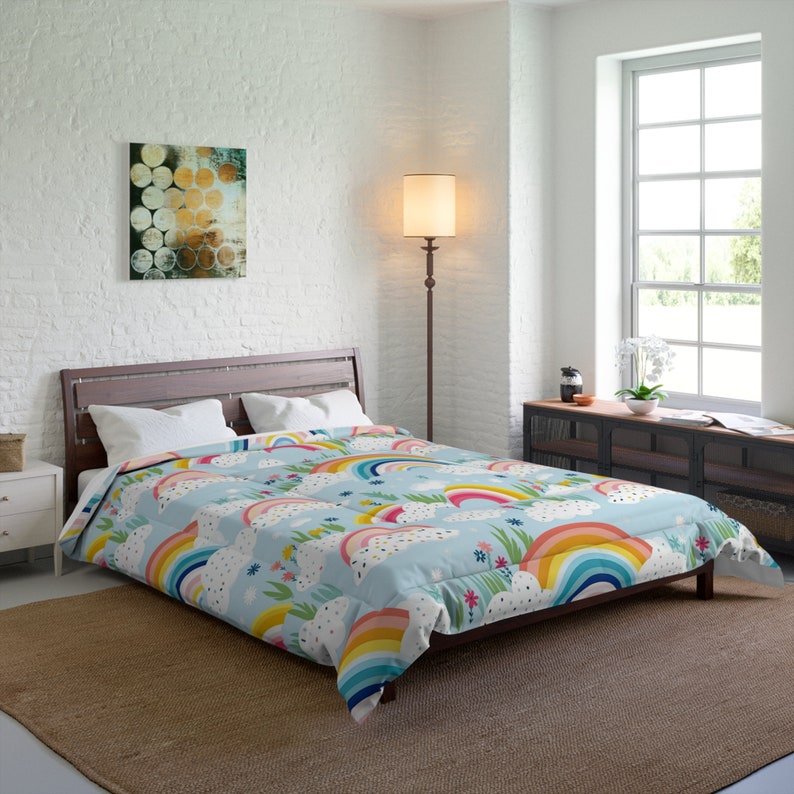 Girls Pastel Rainbow Comforter, Rainbow Bedroom Decor, Girls Rainbow ...
