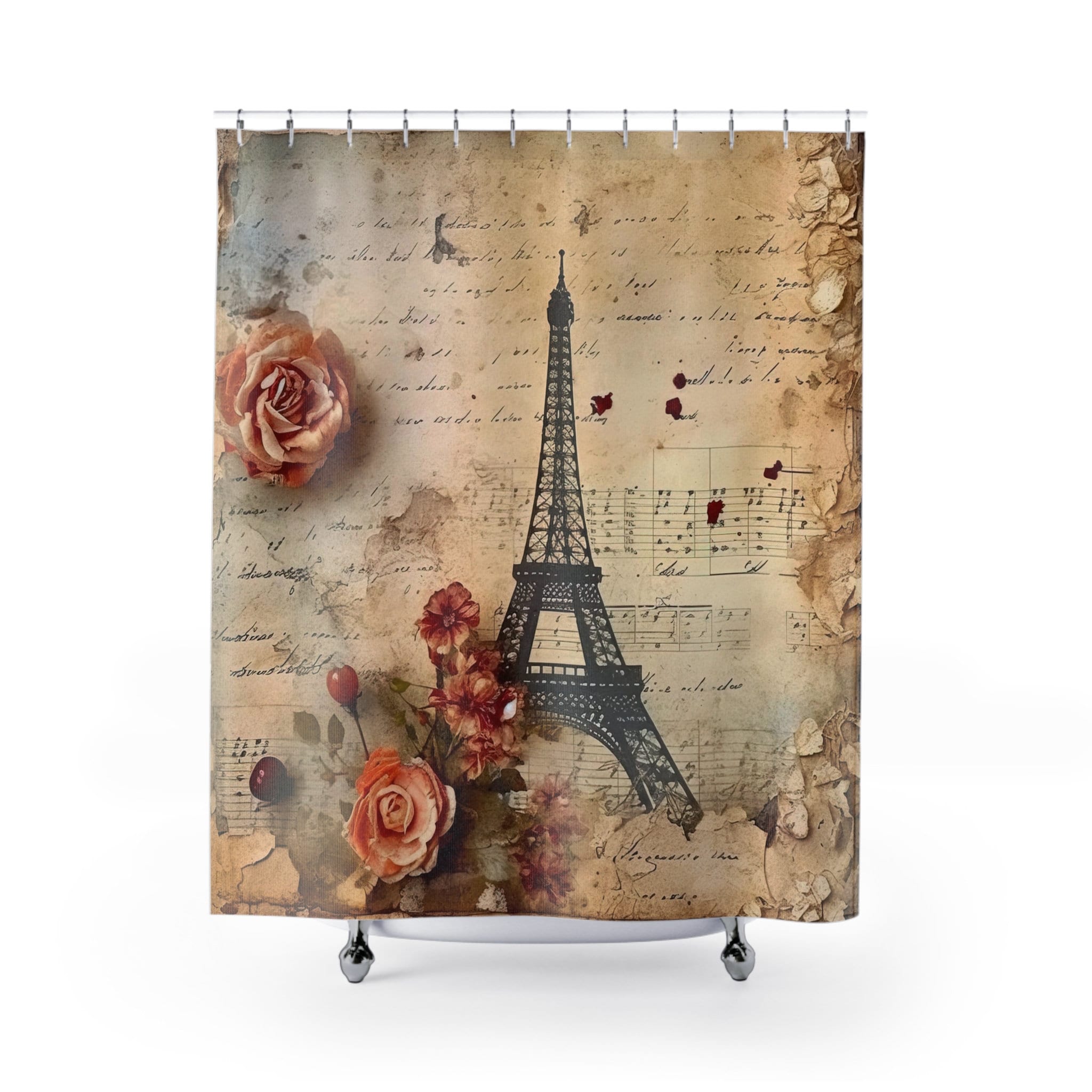 French Shabby Chic Eiffel Tower Shower Curtain, Romantic Paris Bathroom ...