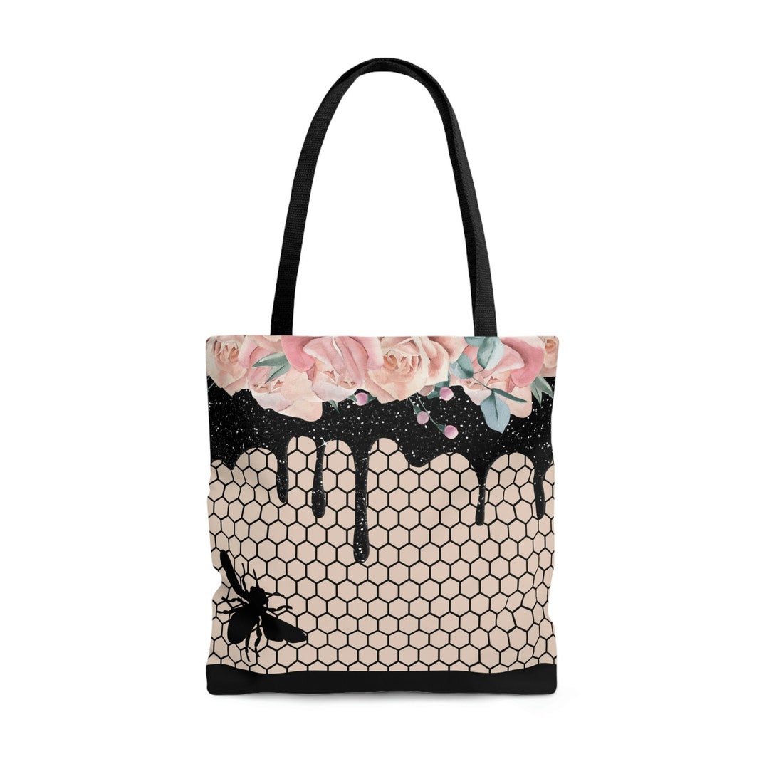 Pink Honey Bee Tote Bag, Black and Pink Bag, Shopping Bag, Carry on Bag ...