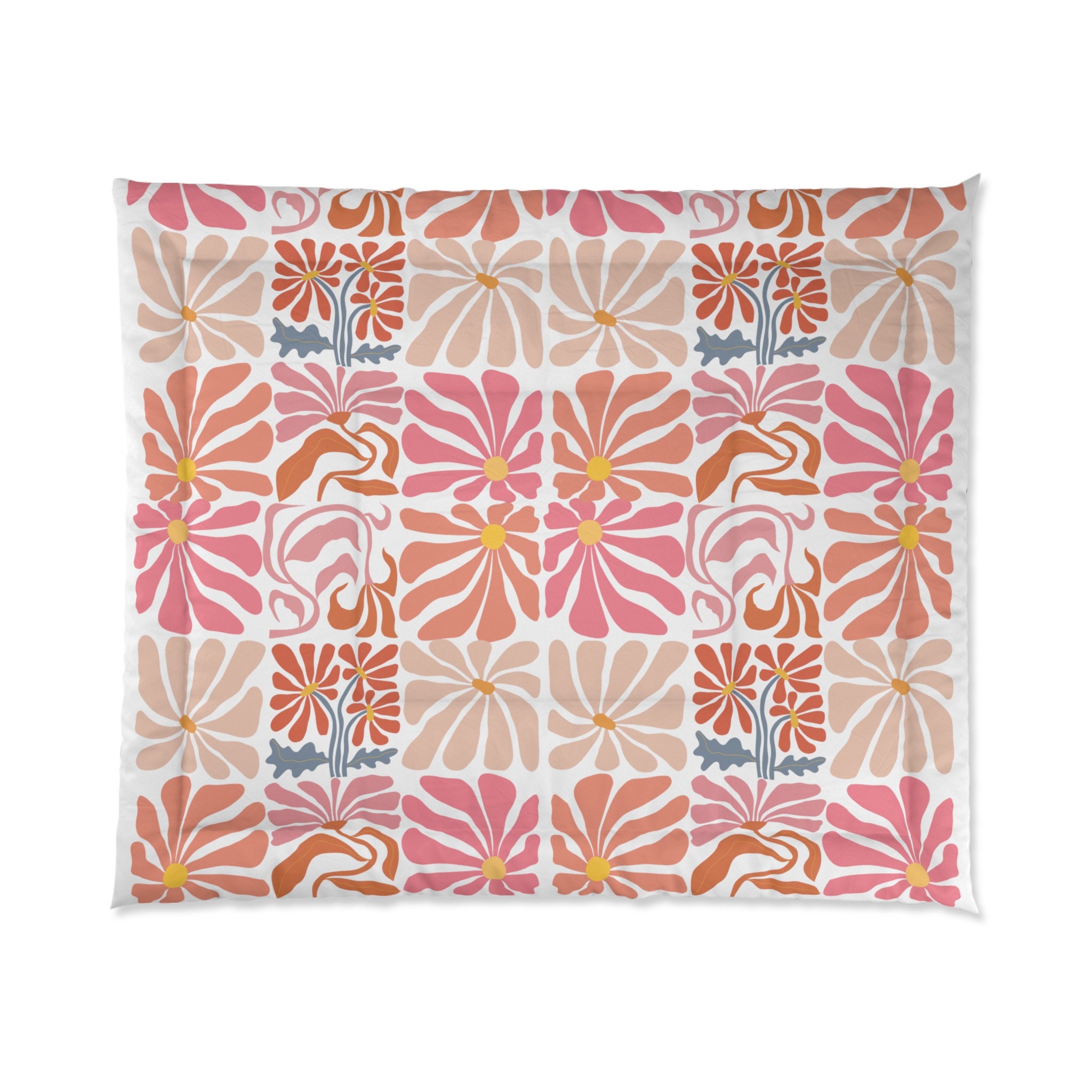 Funky Retro Flower Comforter, Girls Hippie Bedroom Decor, Vintage ...