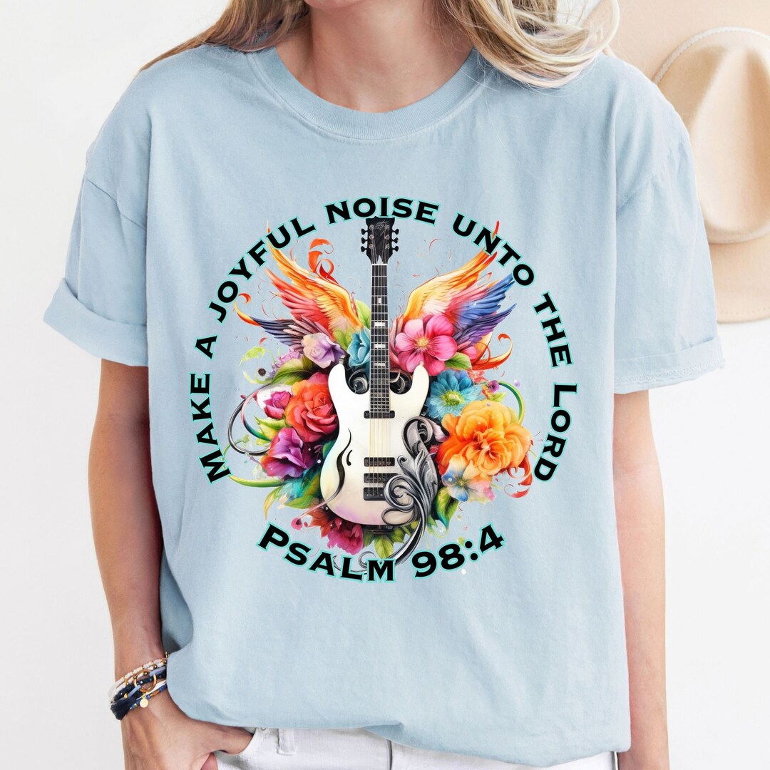 Floral Guitar Women's Christian Scripture T-shirt, Make a Joyful Noise ...