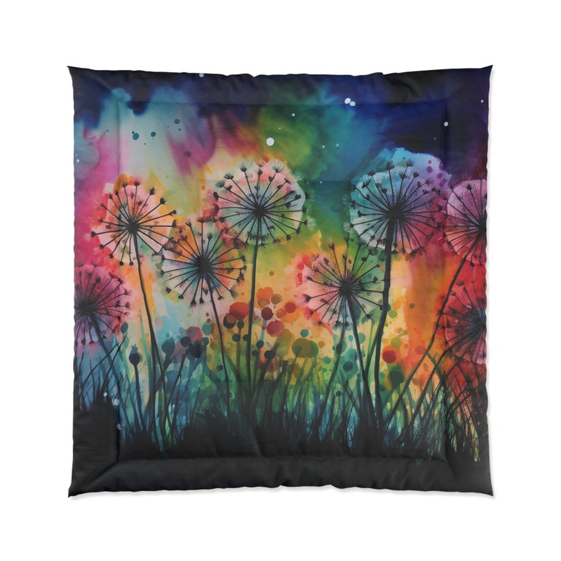 Rainbow Dandelion Wildflower Girls Bedroom Comforter, Colorful Bedding ...