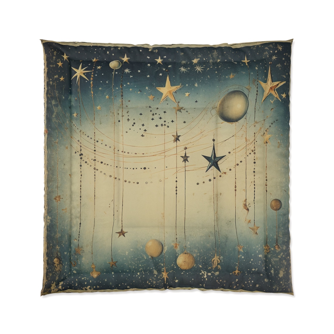 Celestial Navy Blue and Gold Comforter, Stars and Moon Bedding, Vintage ...