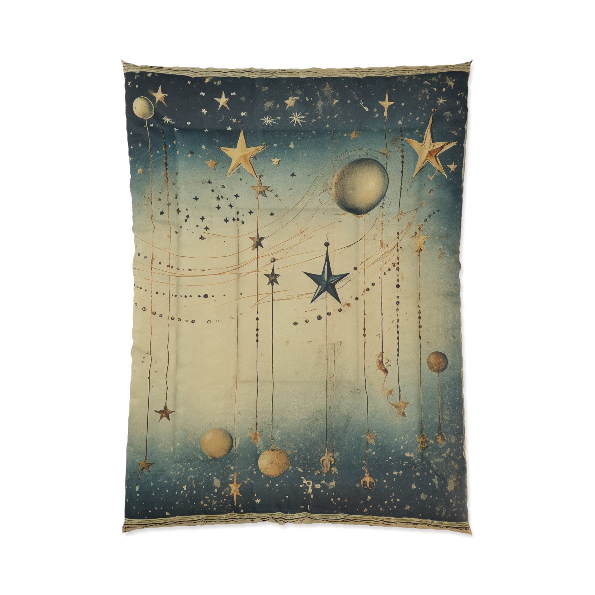 Celestial Navy Blue and Gold Comforter, Stars and Moon Bedding, Vintage ...