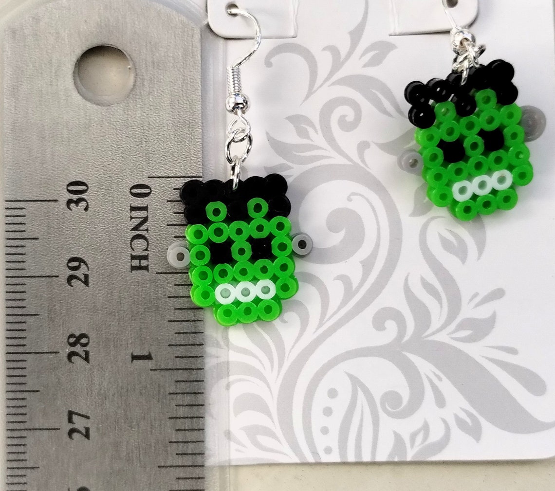 Frankenstein Earrings / Perler Beads / Hama Beads / Fuse Beds . Hand ...