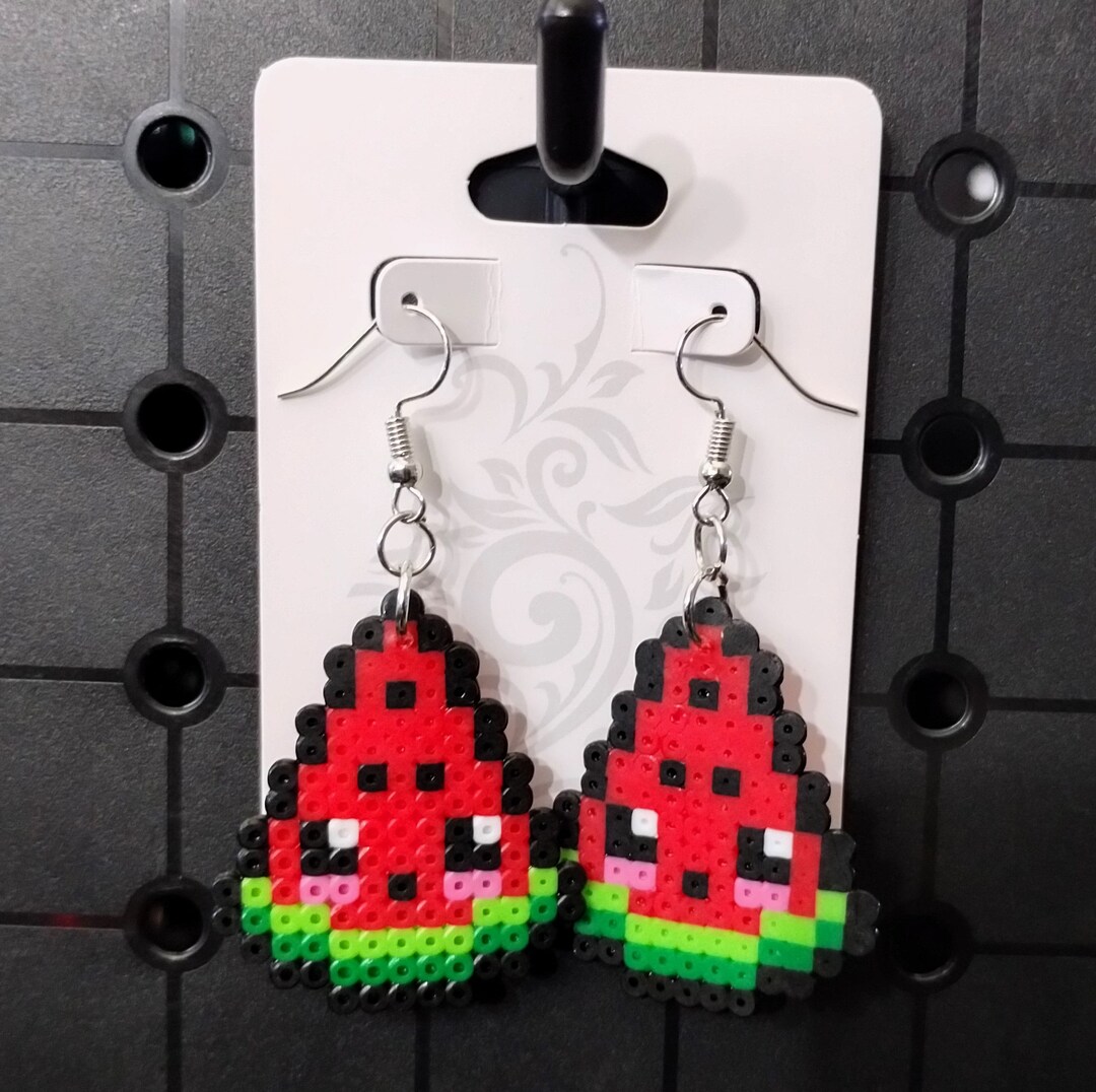 Happy Watermelon Earrings / Perler Beads / Hama Beads / Fuse - Etsy
