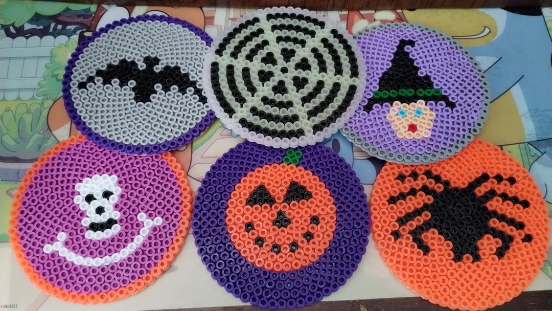 6 Classic Halloween Coasters / Perler Bead Coasters / Hama Beads / Fuse ...